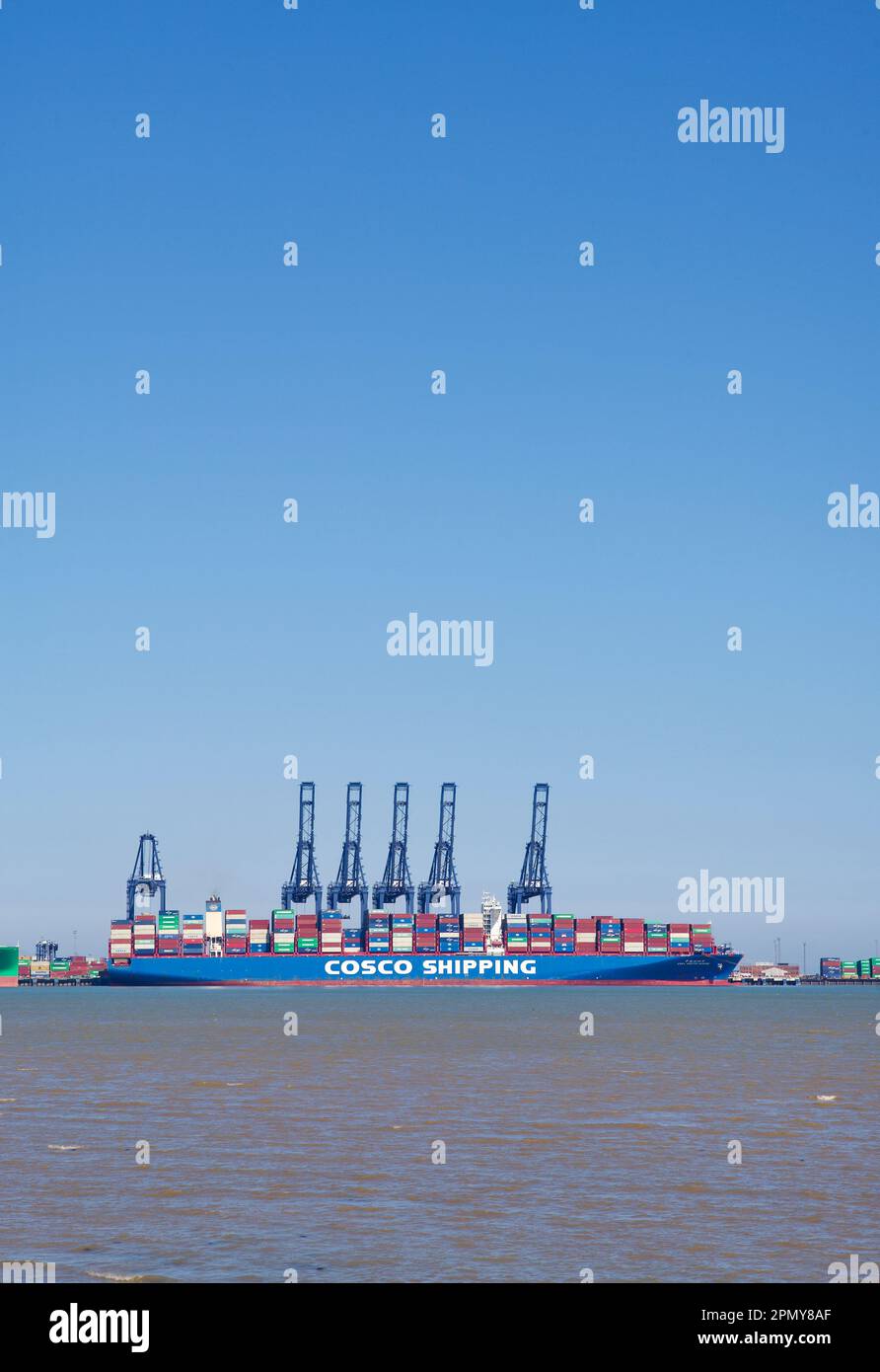 Container ship CSCL Arctic Ocean berthed at the Port of Felixstowe ...