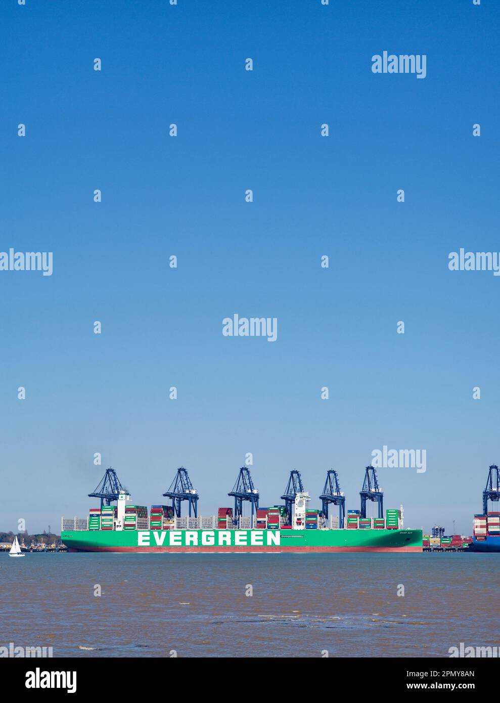 Container ship Ever Act berthed at the Port of Felixstowe, Suffolk, UK ...