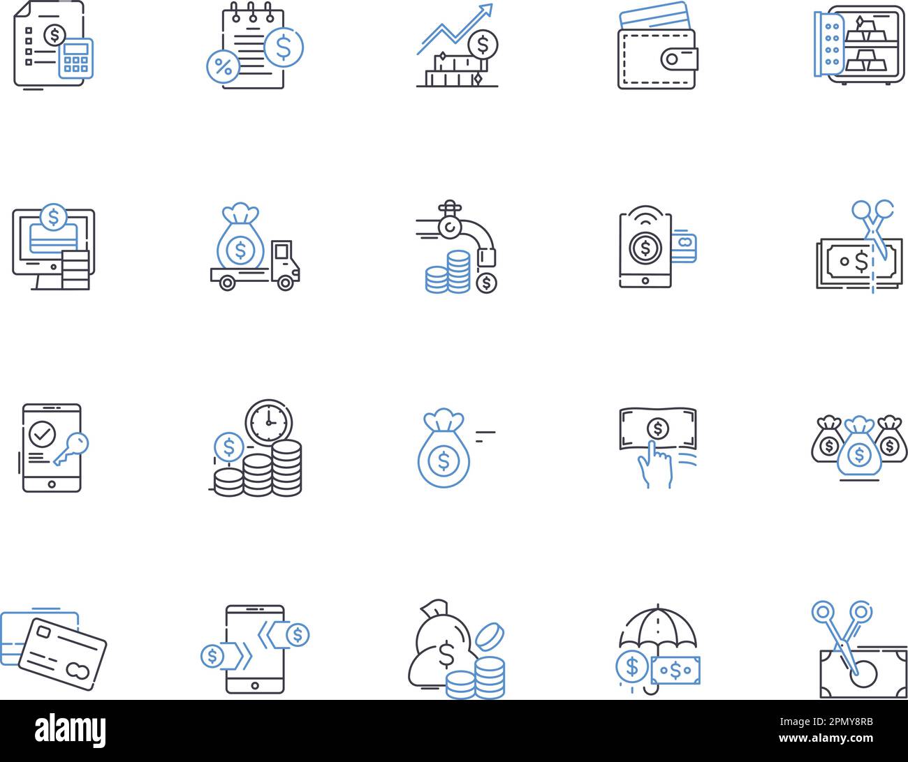 Money outline icons collection. Cash, wealth, funds, coin, currency ...