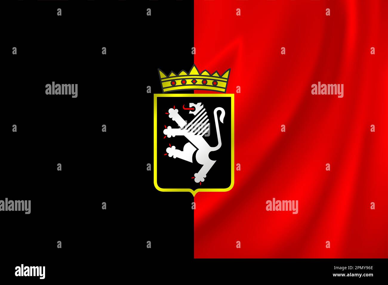 Flag of Aosta Valley waving in the wind on silk background. State Italy ...