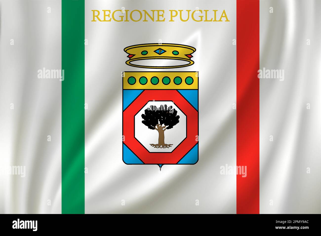 Flag of Apulia waving in the wind on silk background. State Italy Stock ...