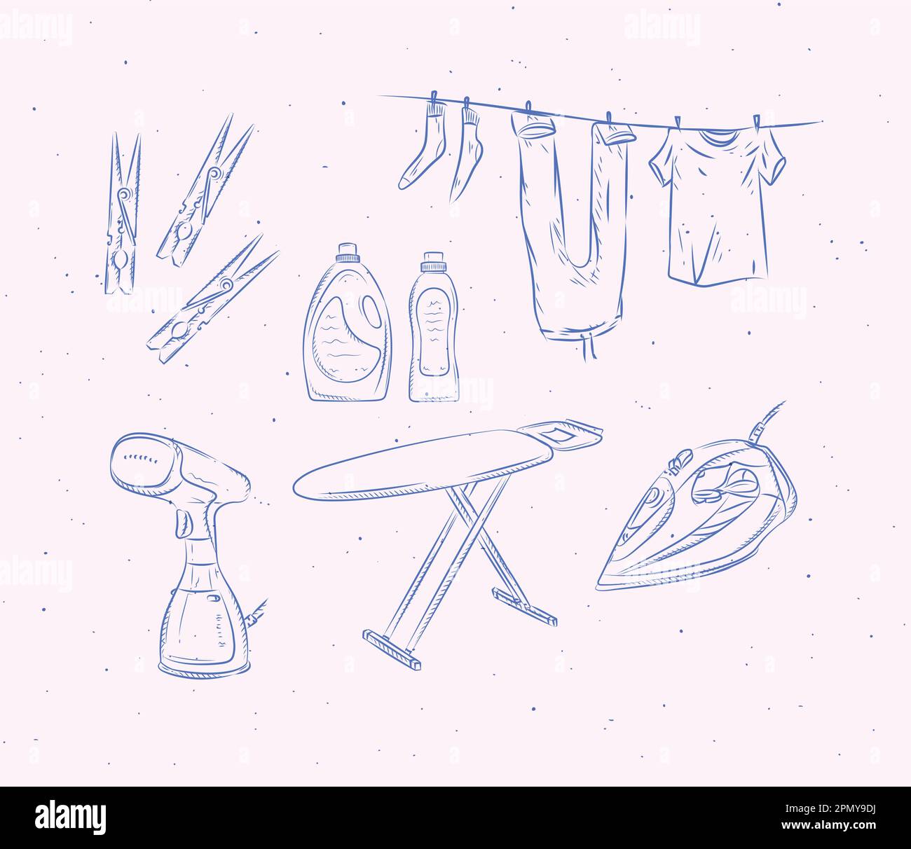 Ironing and laundry accessories clothespin, clothesline, steamer, board ...
