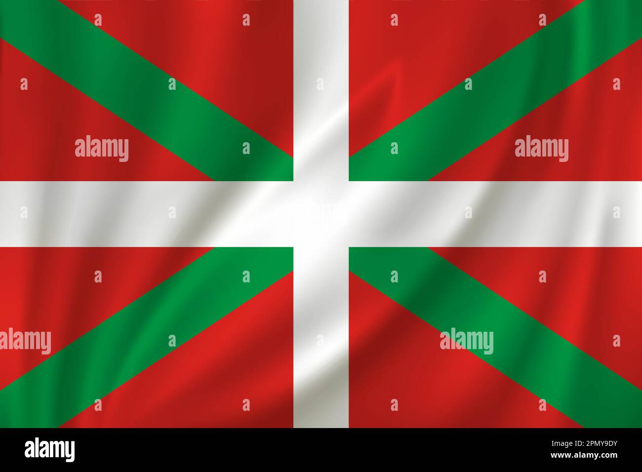 Flag of Basque Country waving in the wind on silk background. State ...