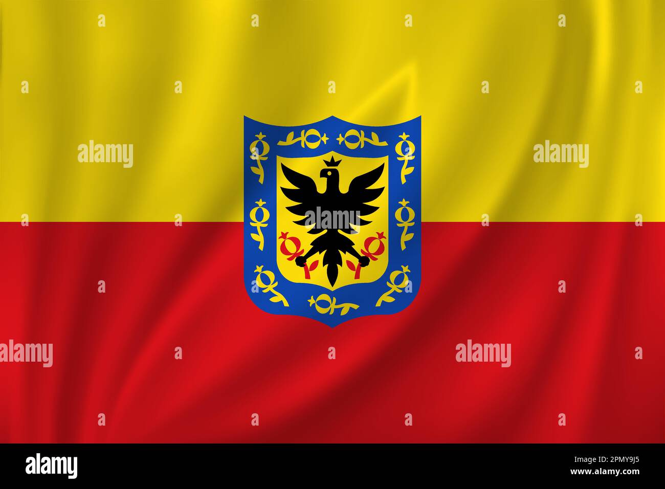Flag of Bogota waving in the wind on silk background. Department ...