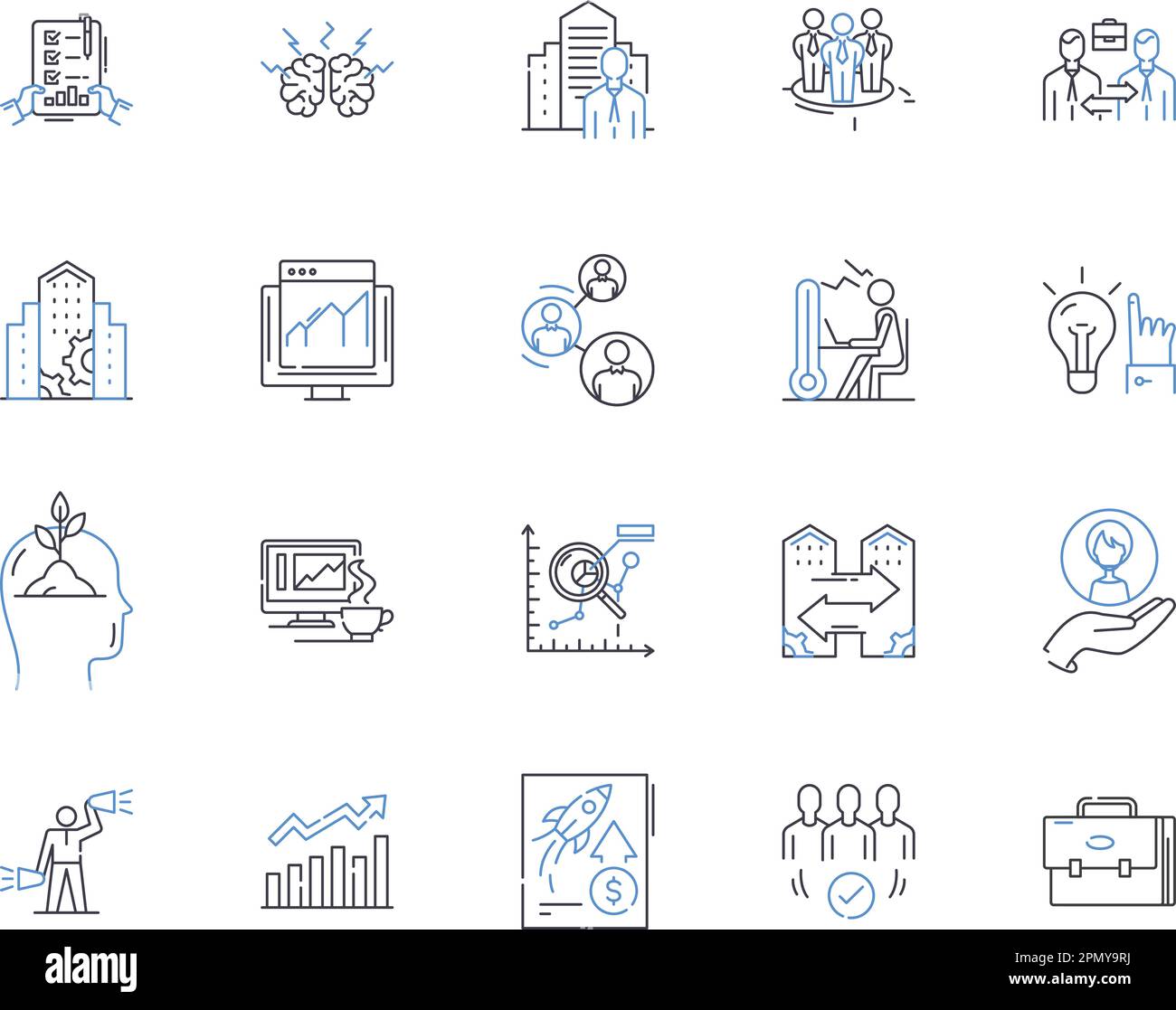 Company development outline icons collection. Growth, Expansion ...