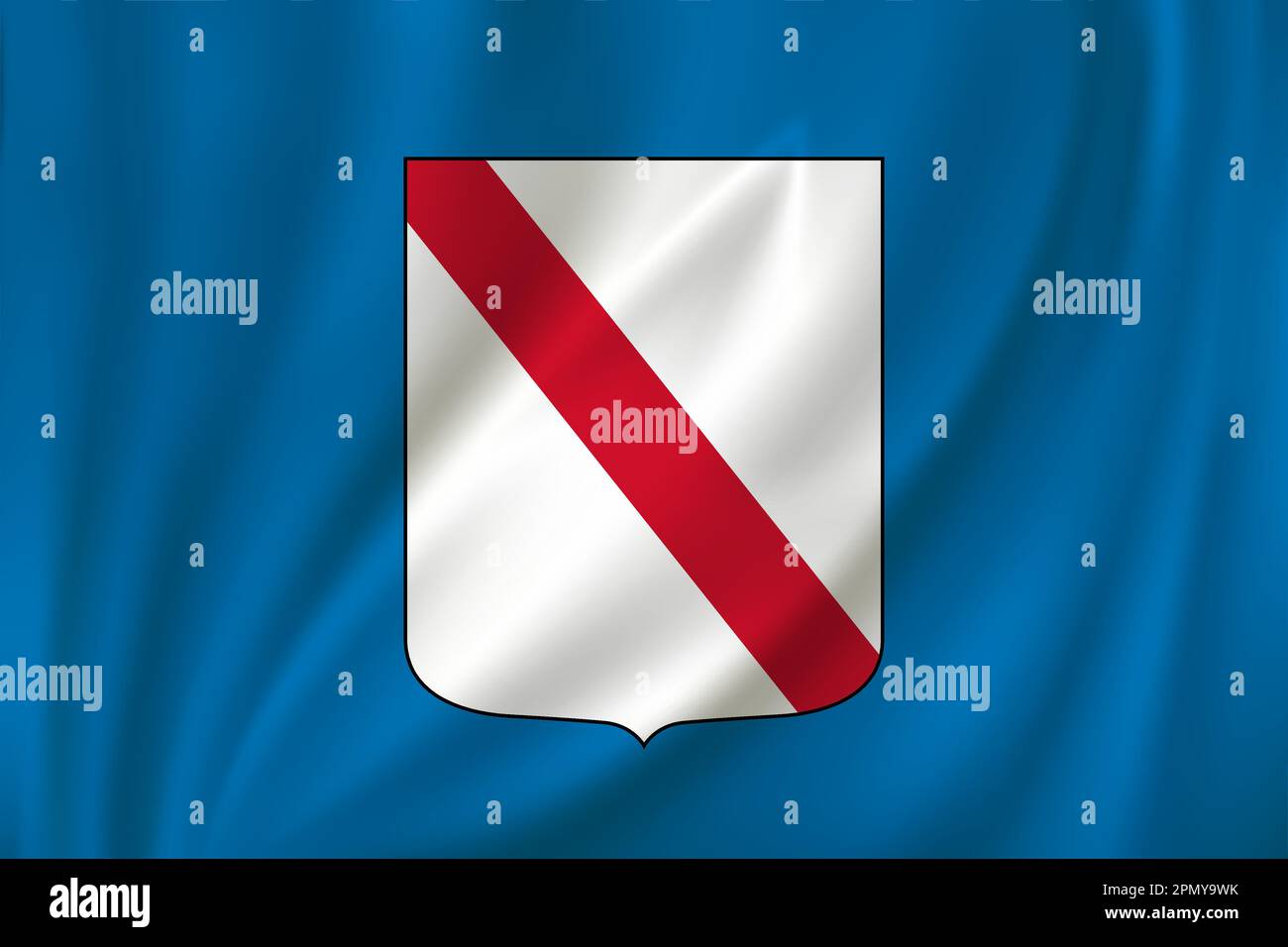 Flag of Campania waving in the wind on silk background. State Italy ...