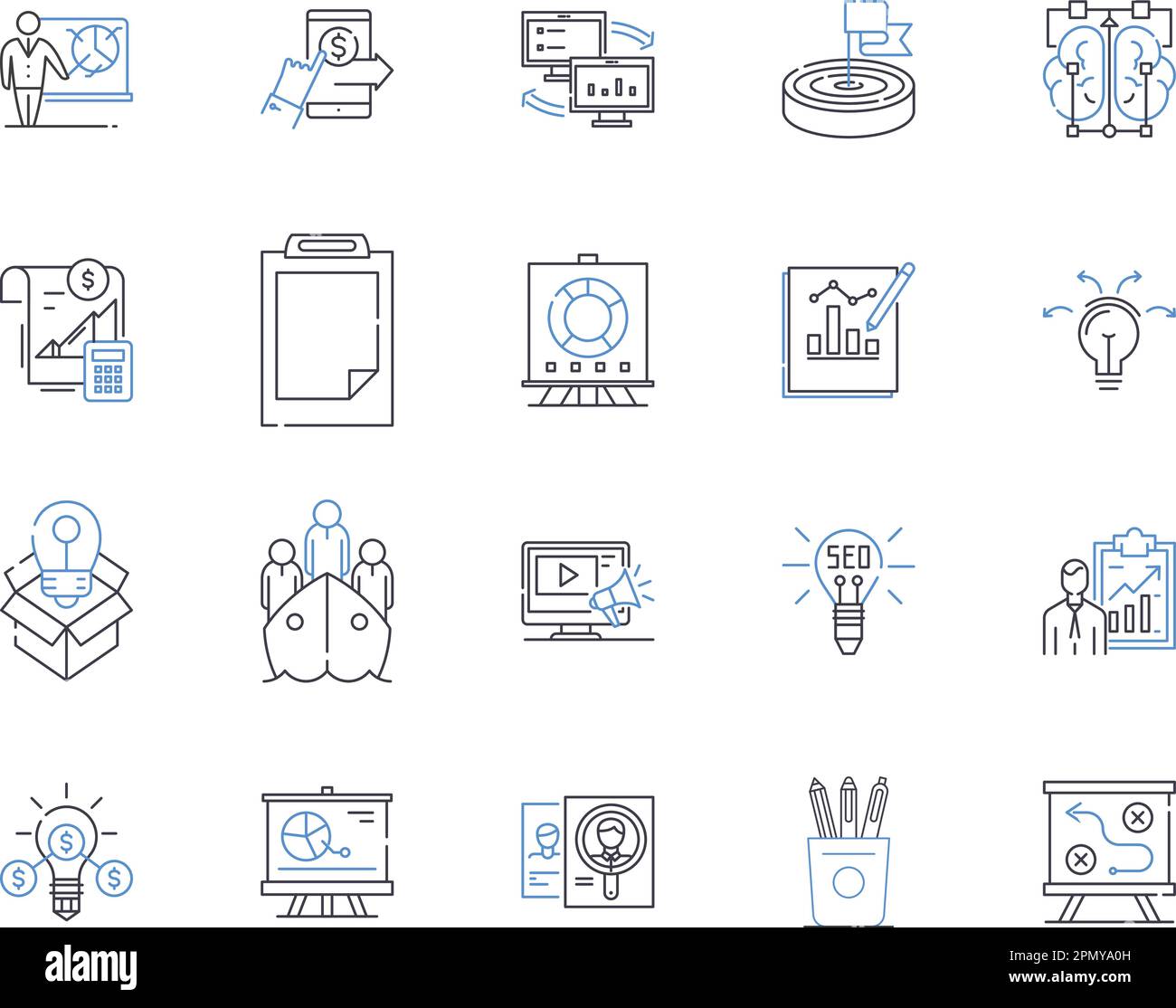 Business strategy outline icons collection. Management, Planning ...