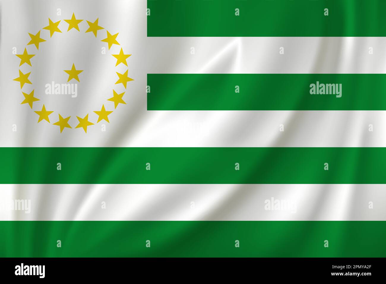 Flag of Caqueta waving in the wind on silk background. Department ...