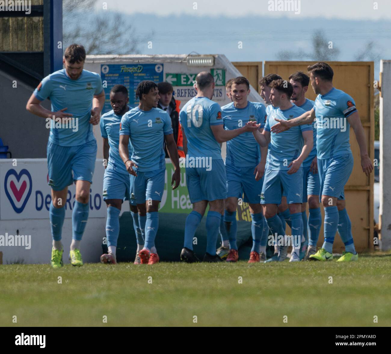 Chester, Cheshire, England, 15th April 2023. Farsley Celtic celebrates ...