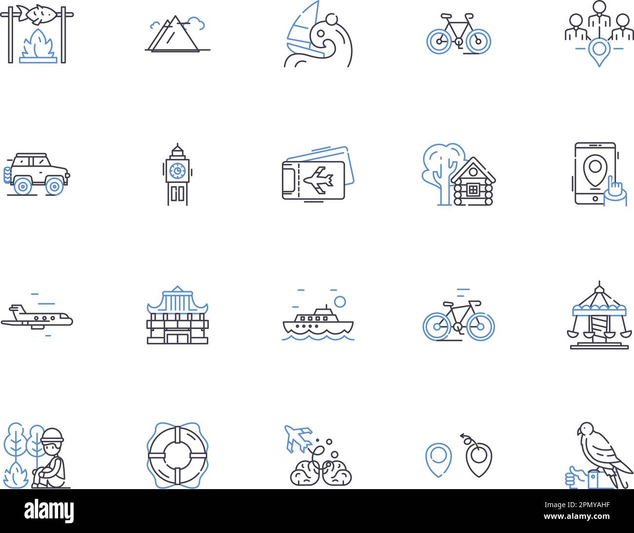 Journey outline icons collection. Travel, Voyage, Trek, Adventure ...