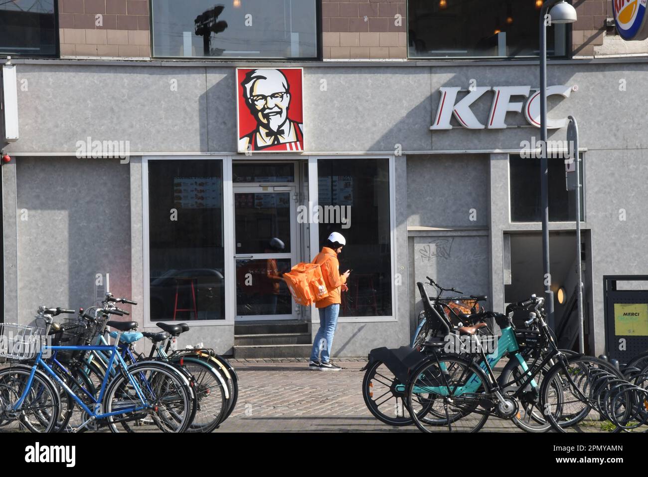 Copenhagen /Denmark/15 April 2023/ KFC fast foor restaurant in danish ...