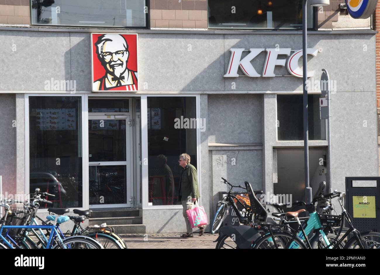 Copenhagen /Denmark/15 April 2023/ KFC fast foor restaurant in danish ...
