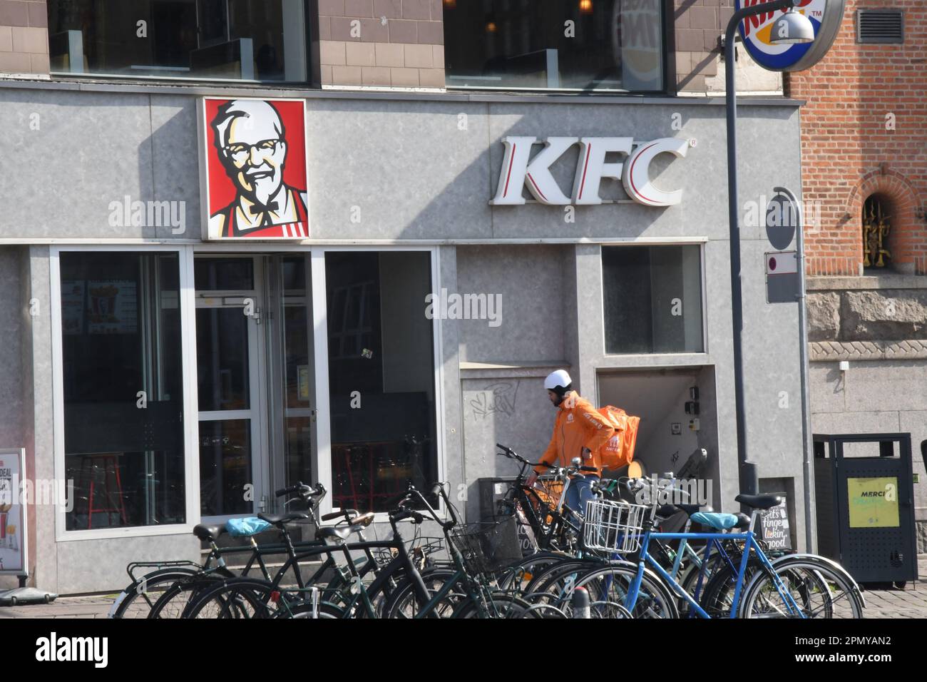 Copenhagen /Denmark/15 April 2023/ KFC fast foor restaurant in danish ...