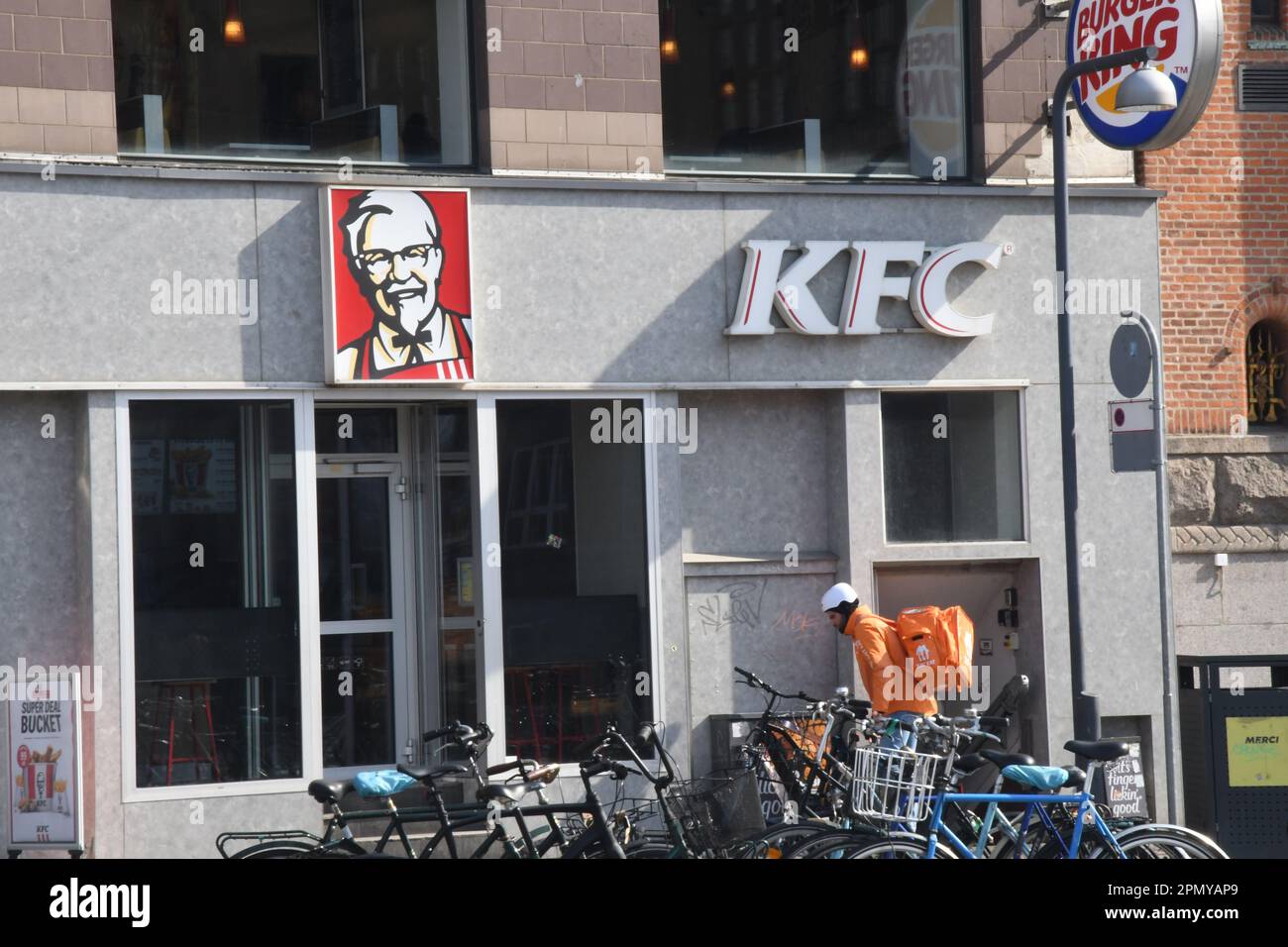 Copenhagen /Denmark/15 April 2023/ KFC fast foor restaurant in danish ...
