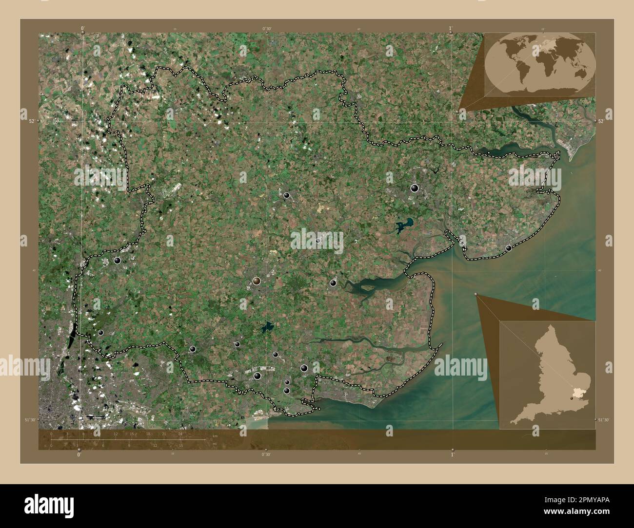 Essex Administrative County Of England Great Britain Low Resolution Satellite Map Locations