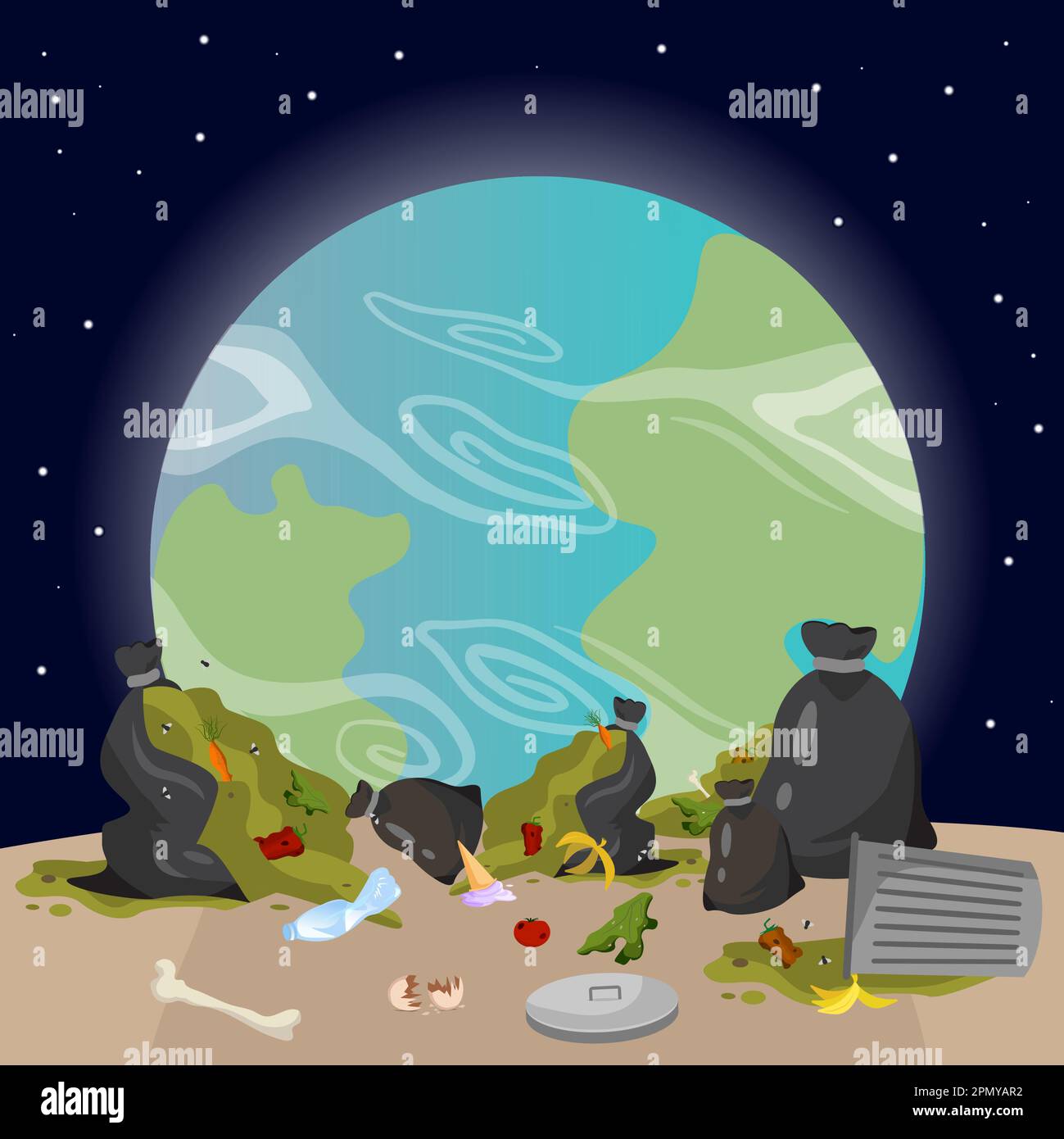 polluted planet earth view from space debris vector flat Stock Vector ...