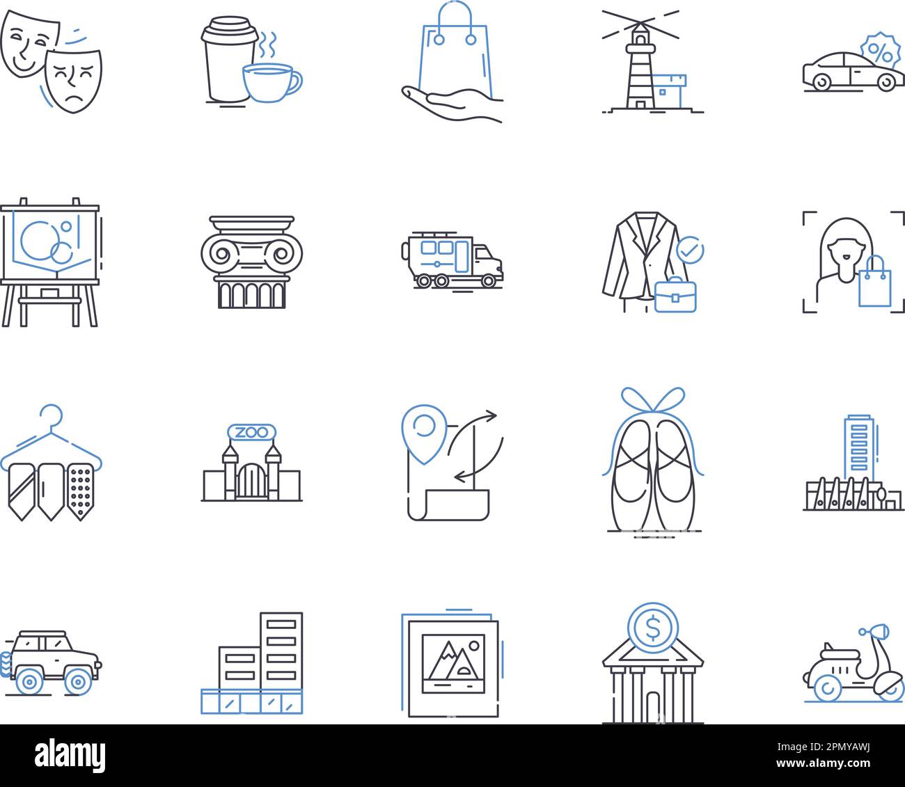 City and shops outline icons collection. City, Shops, Shopping ...