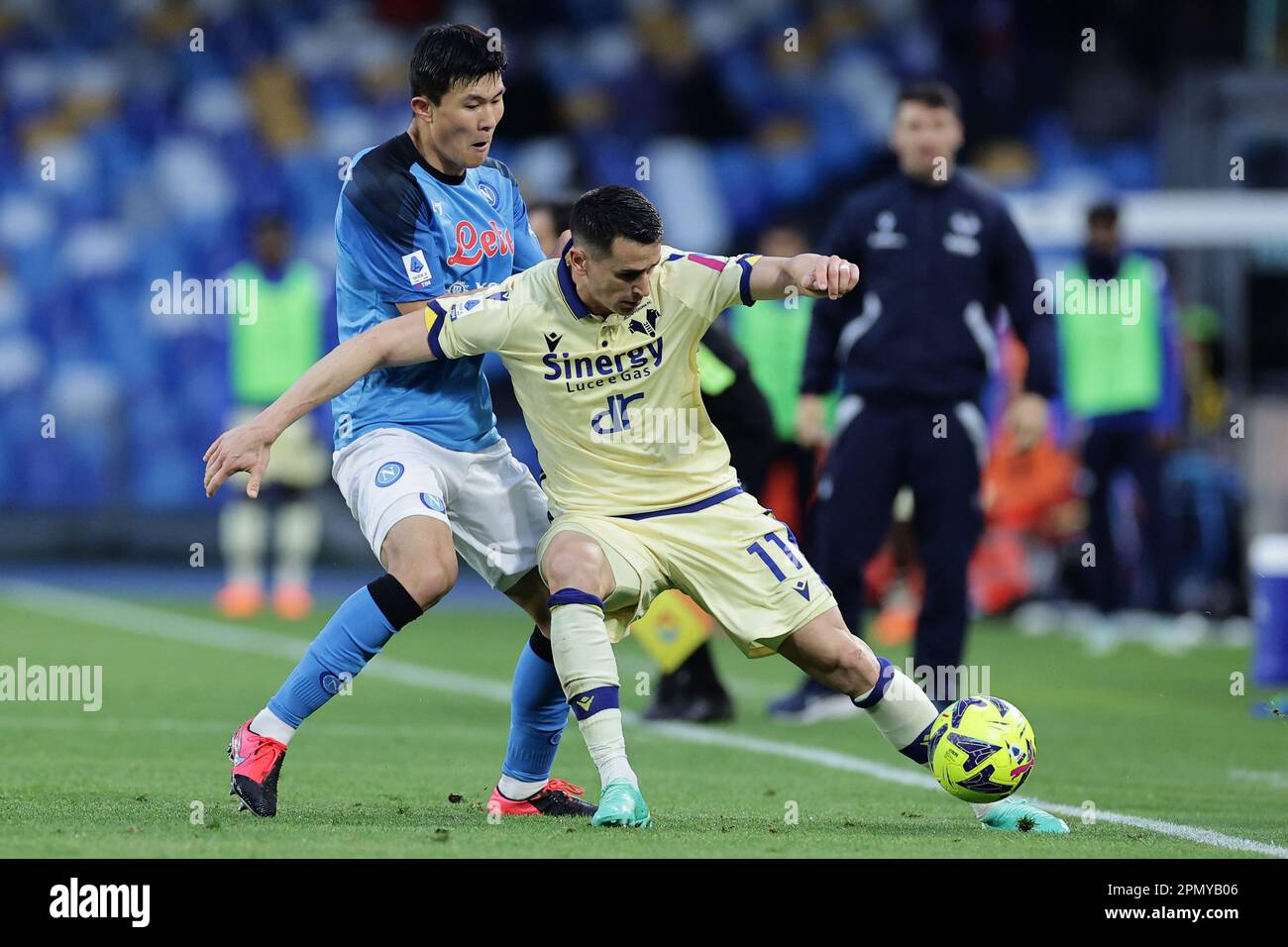 Naples, Italy. 15th Apr, 2023. Kim Min-jae of SSC Napoli and Kevin ...