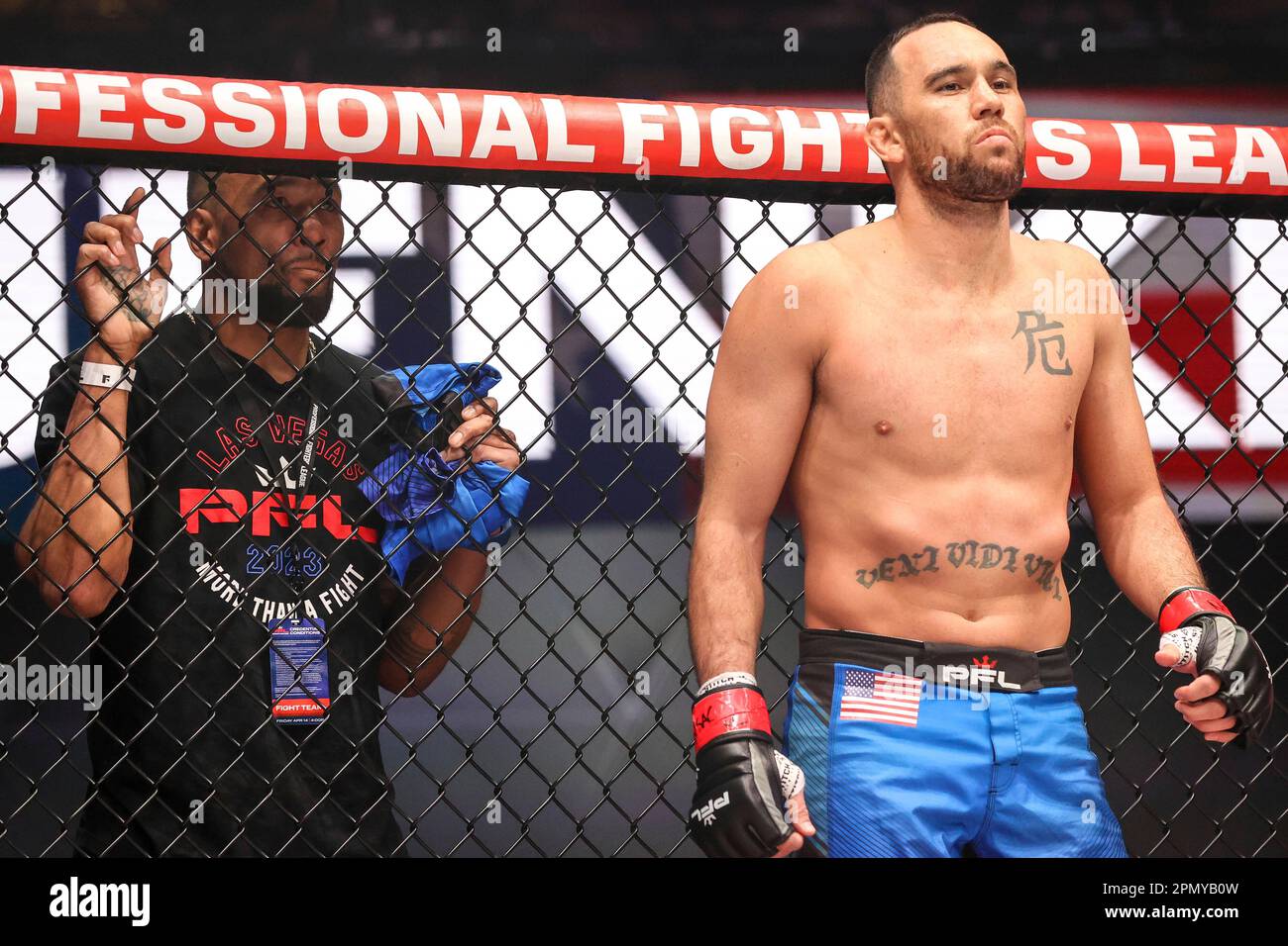 April 14, 2023: Welterweight Zach Juusola inside the PFL SmartCage ...