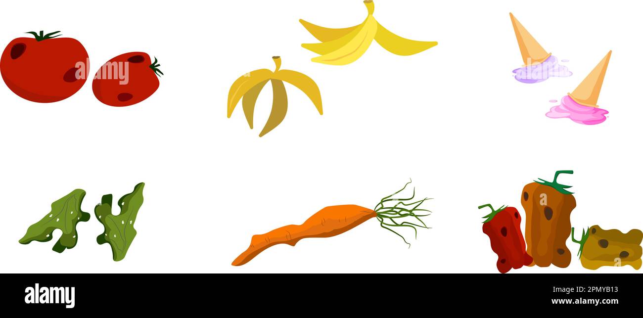 garbage spoiled vegetables and products rotten tomato ice cream carrot ...
