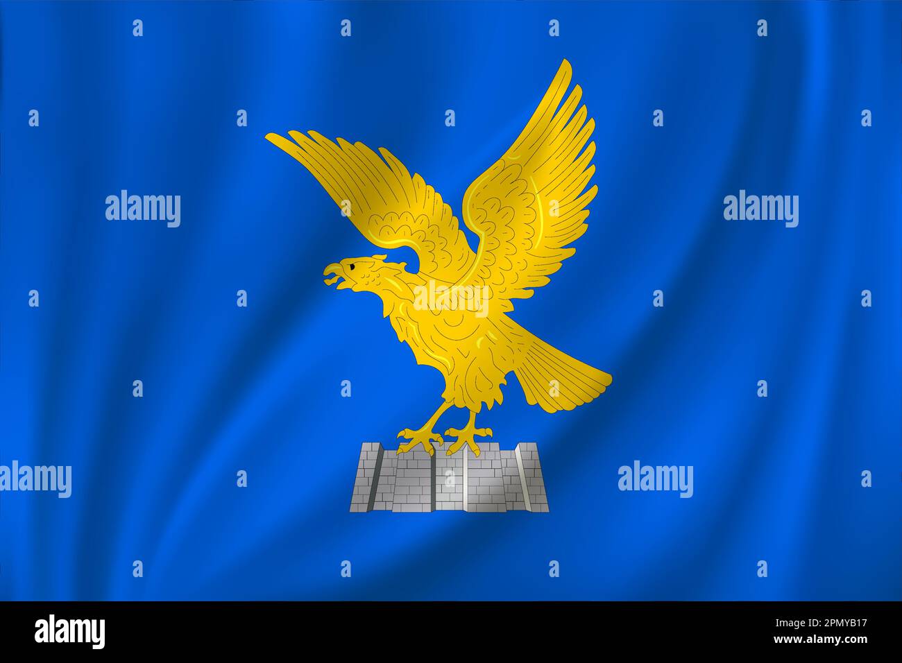 Flag of Friuli-Venezia Giulia waving in the wind on silk background ...