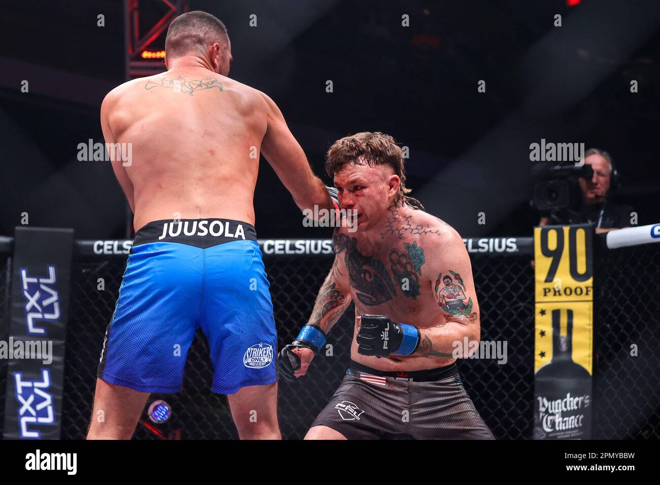 April 14, 2023: (R-L) Welterweight Brandon Jenkins changes levels to ...