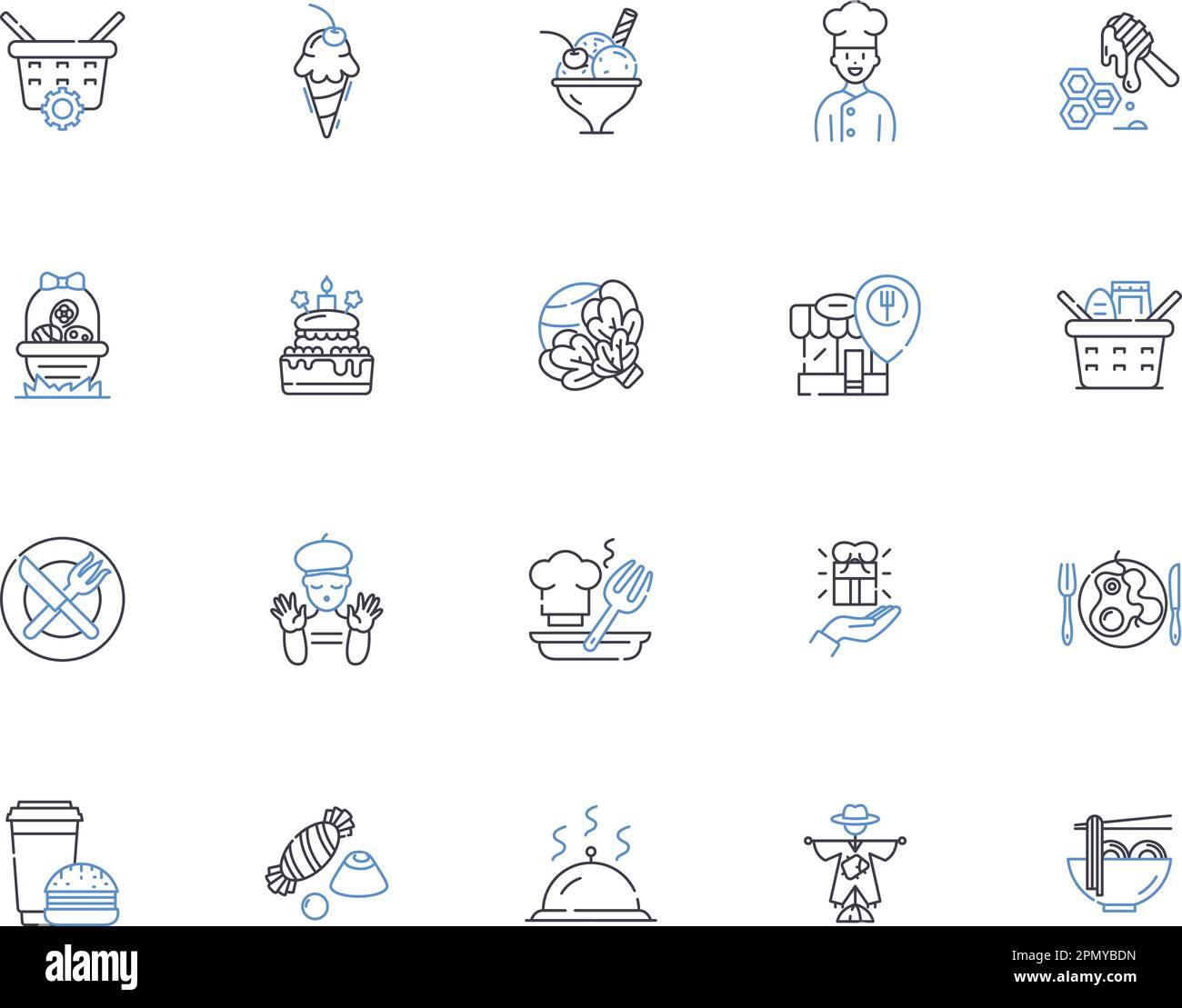Bakery outline icons collection. bread, pastry, cake, muffin, croissant ...