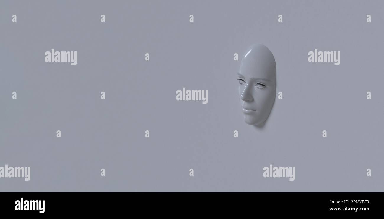 3d illustration. Human face sticking out of the white background Stock ...