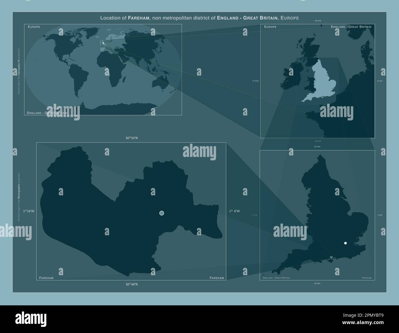 Fareham, non metropolitan district of England - Great Britain. Diagram ...
