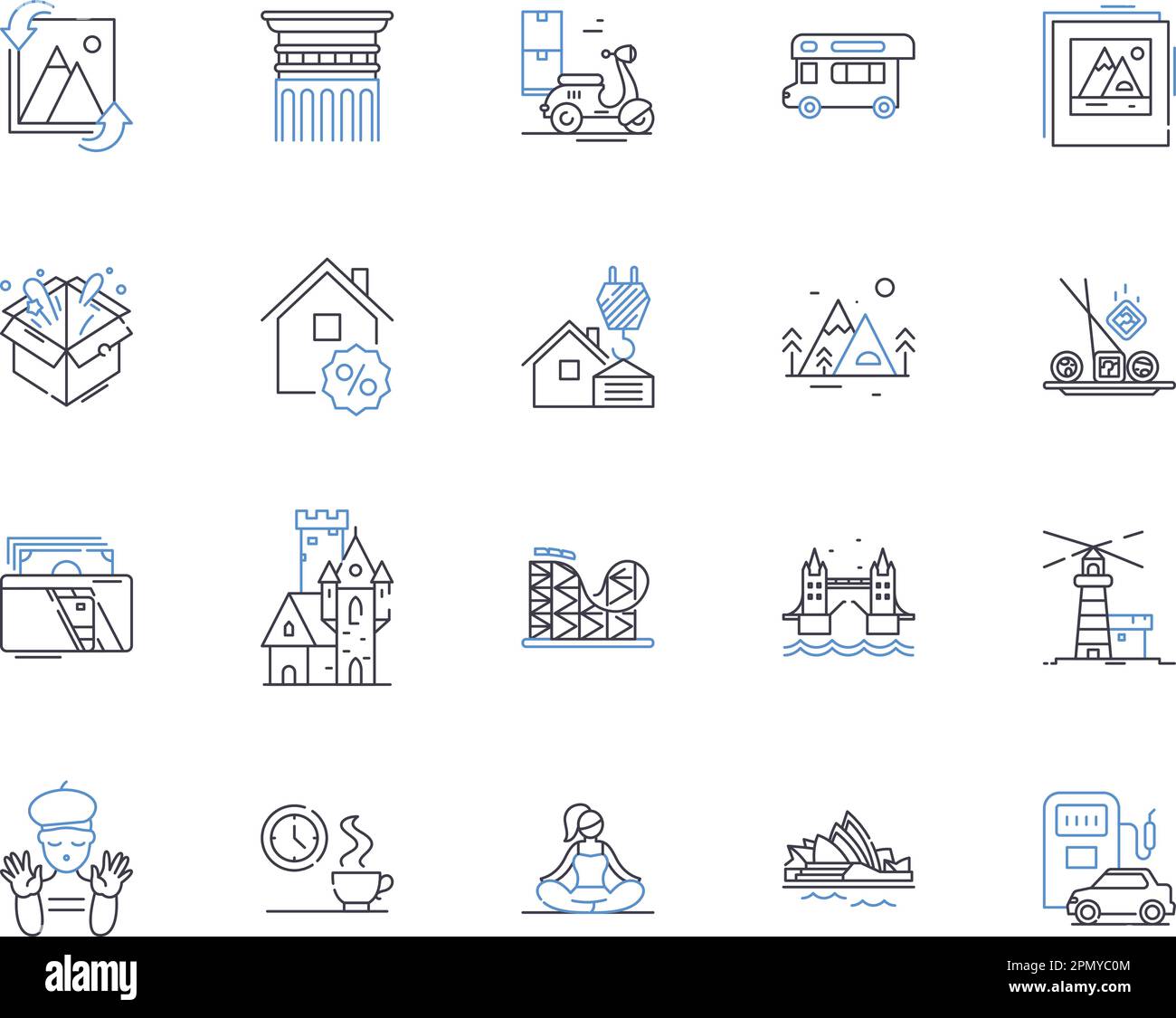 City centre shopping outline icons collection. Urban, Mall, Bazaar, Hub ...