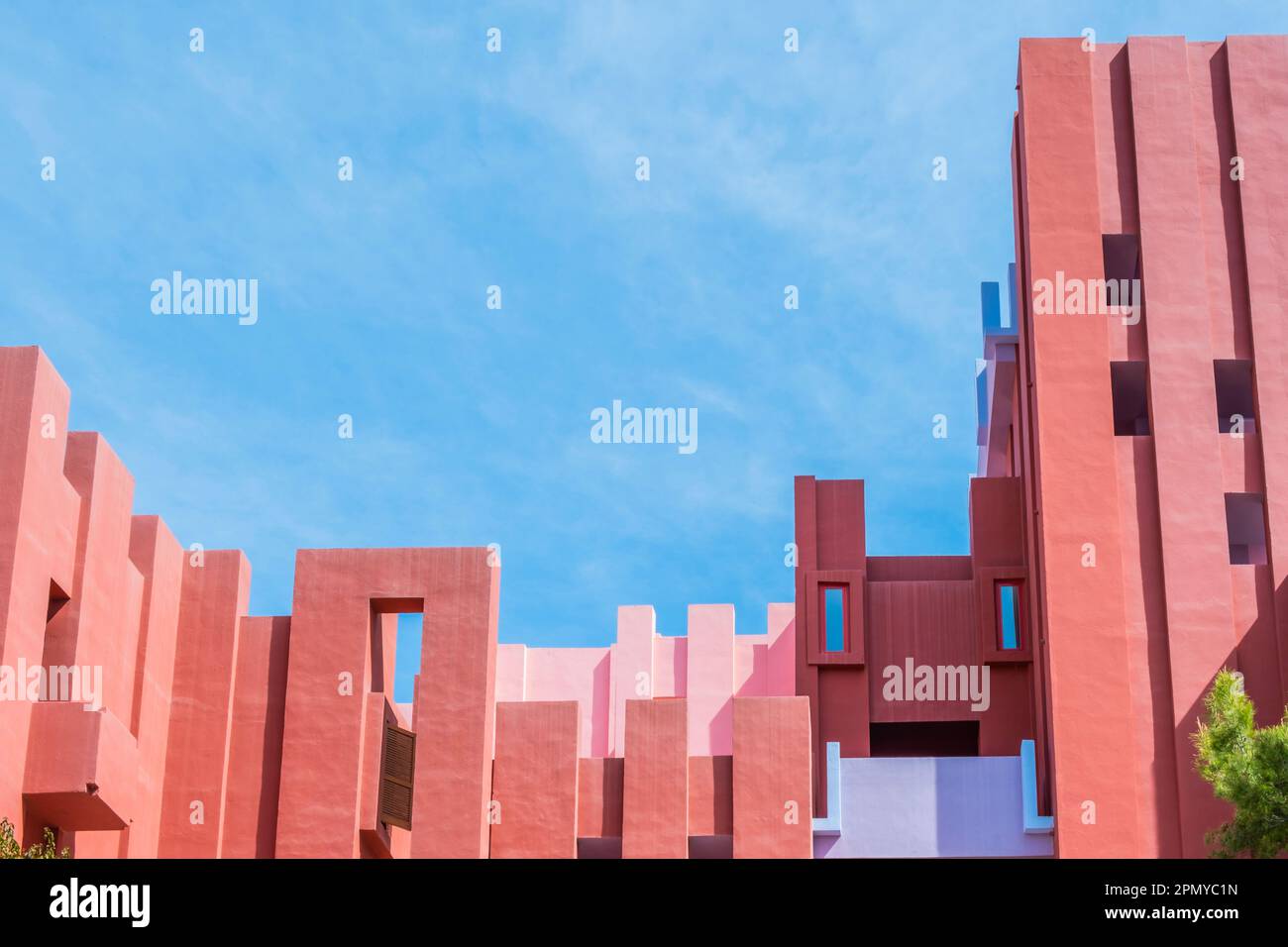 Geometric red building design. The red wall, La manzanera. Calpe, Spain ...