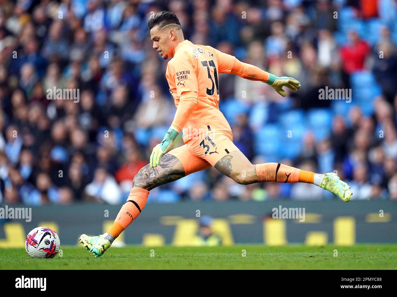 Manchester City goalkeeper Ederson in action during the Premier League ...