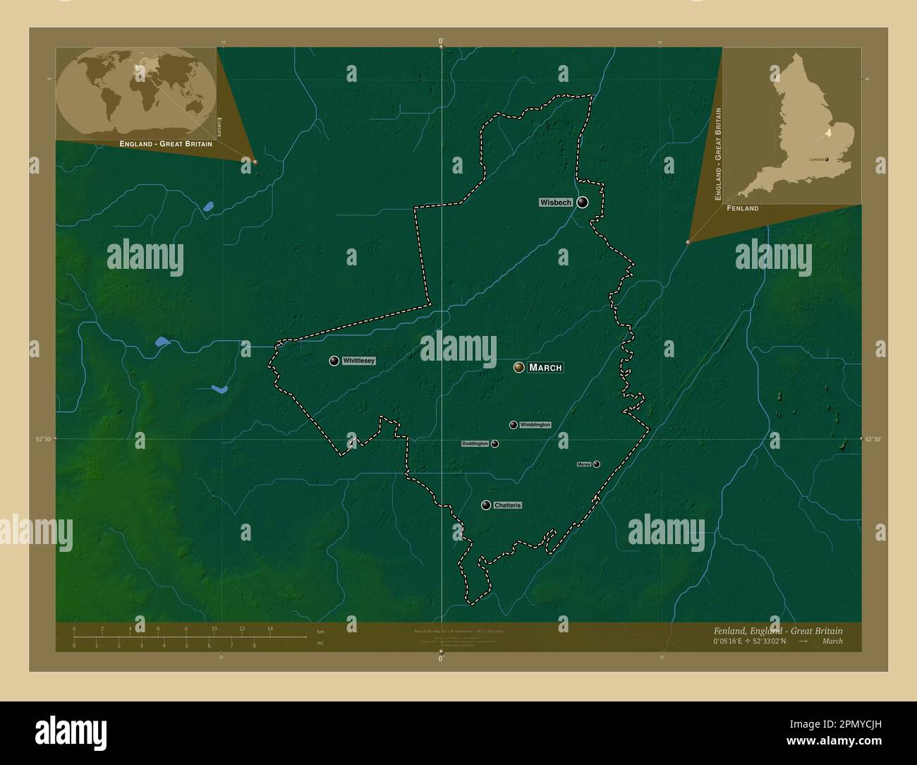 Fenland, non metropolitan district of England - Great Britain. Colored ...