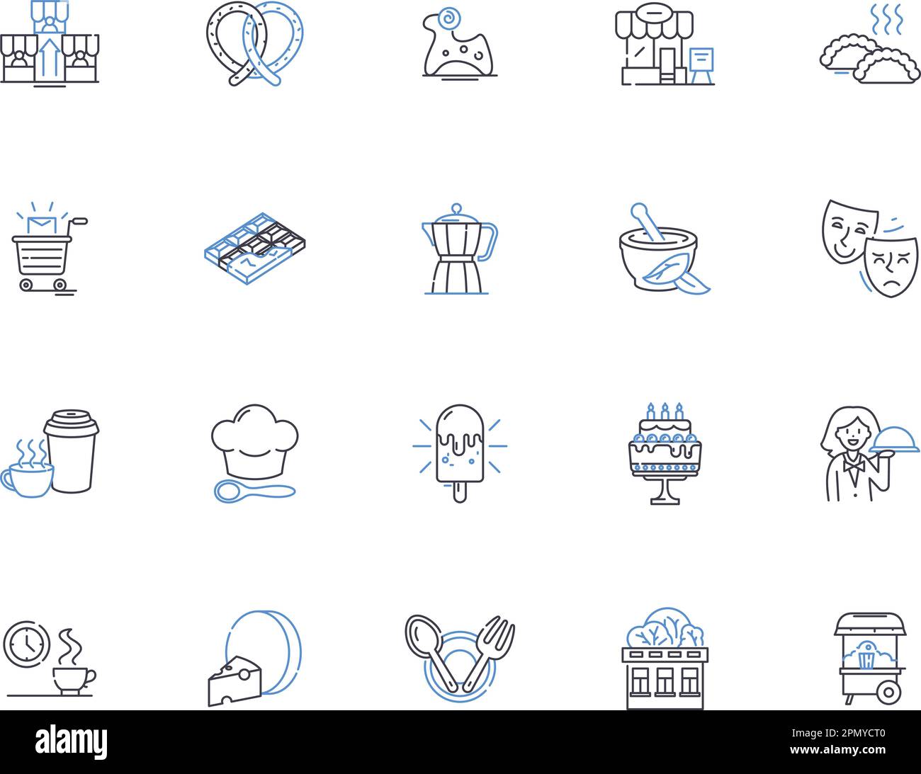 Bakery outline icons collection. bread, pastry, cake, muffin, croissant ...