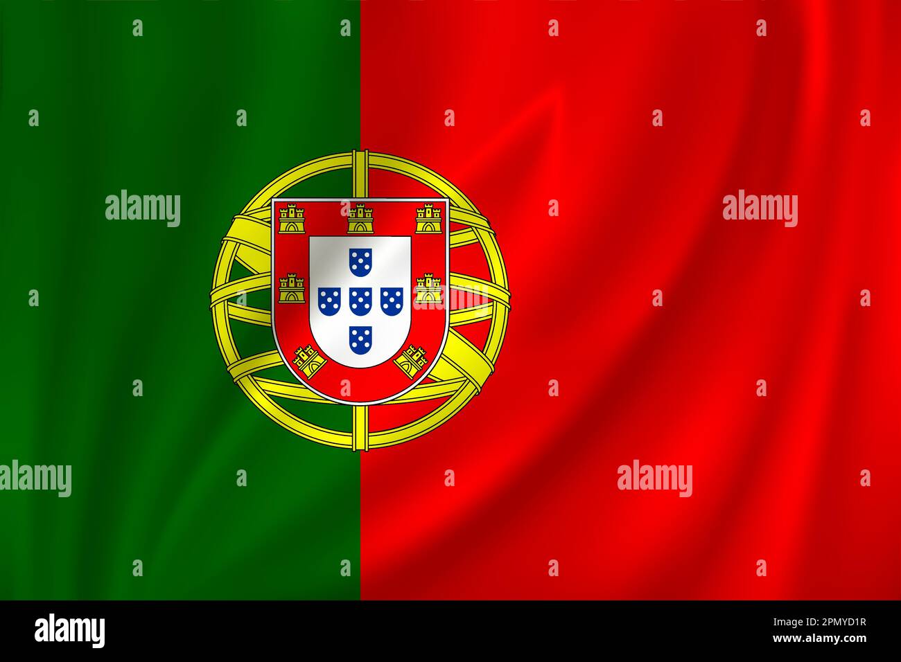 Flag of Portugal waving in the wind on silk background Stock Vector ...