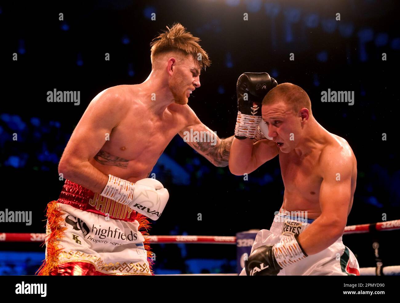 Eithan James (left) in action against Georgi Velichkov during their ...