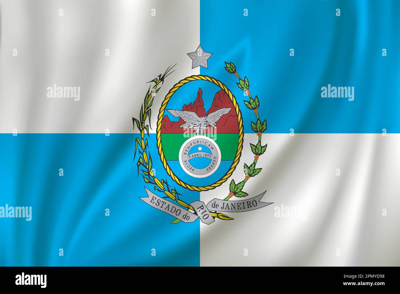 Flag of Rio de Janeiro waving in the wind on silk background. State ...