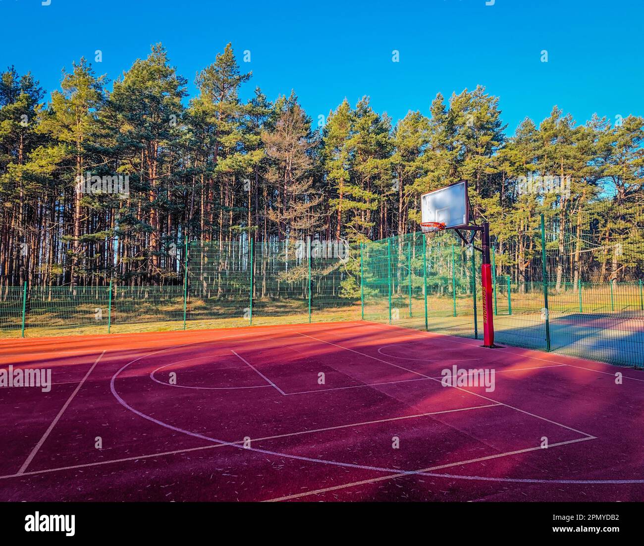 Public outdoor basketball court in nature surrounded by trees Stock ...