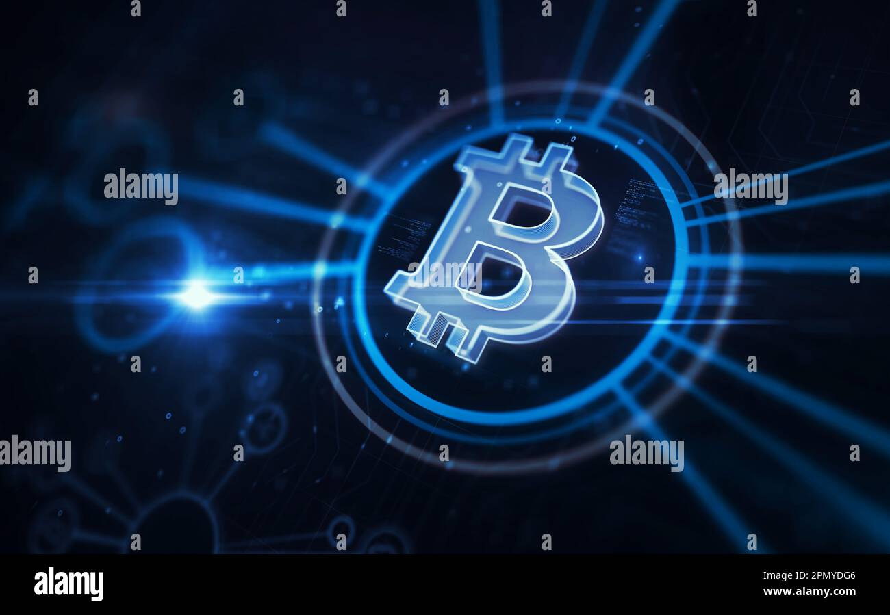 Bitcoin blockchain crypto currency and digital money symbol digital concept. Network, cyber ...