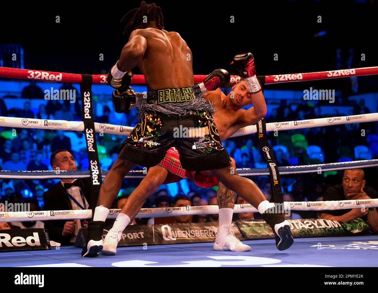 Kieran Smith is knocked down by Denzel Bentley during their ...