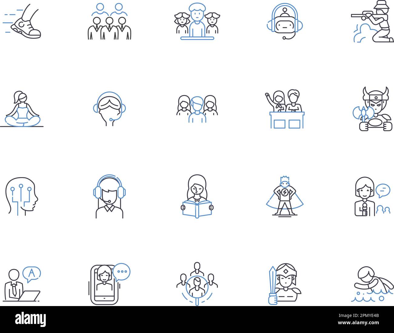 Young people outline icons collection. Youth, teens, adolescents ...