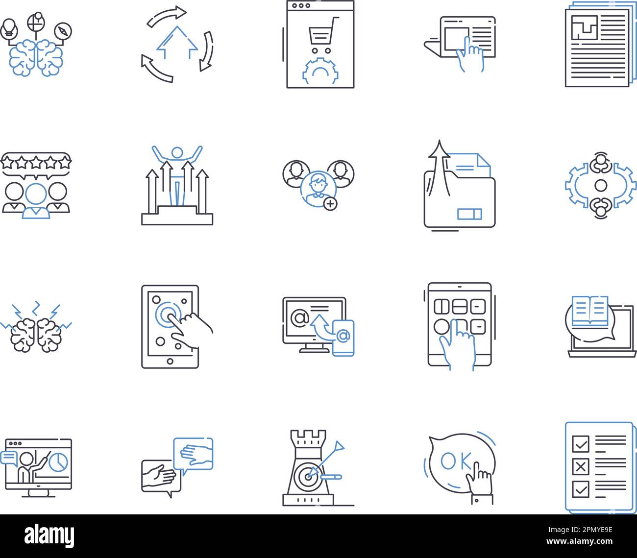 Management basics outline icons collection. Leadership, Planning ...