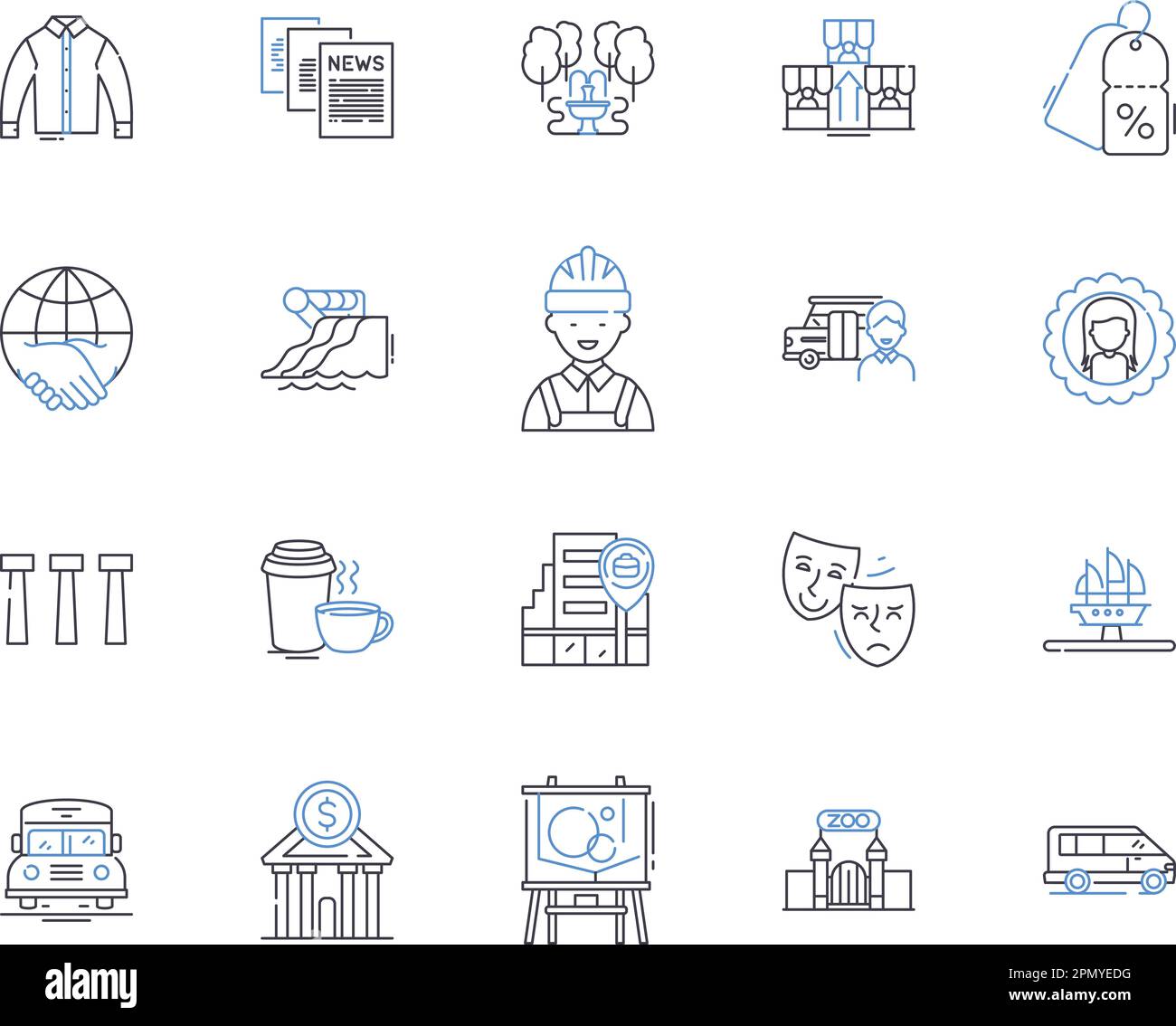 City centre shopping outline icons collection. Urban, Mall, Bazaar, Hub ...