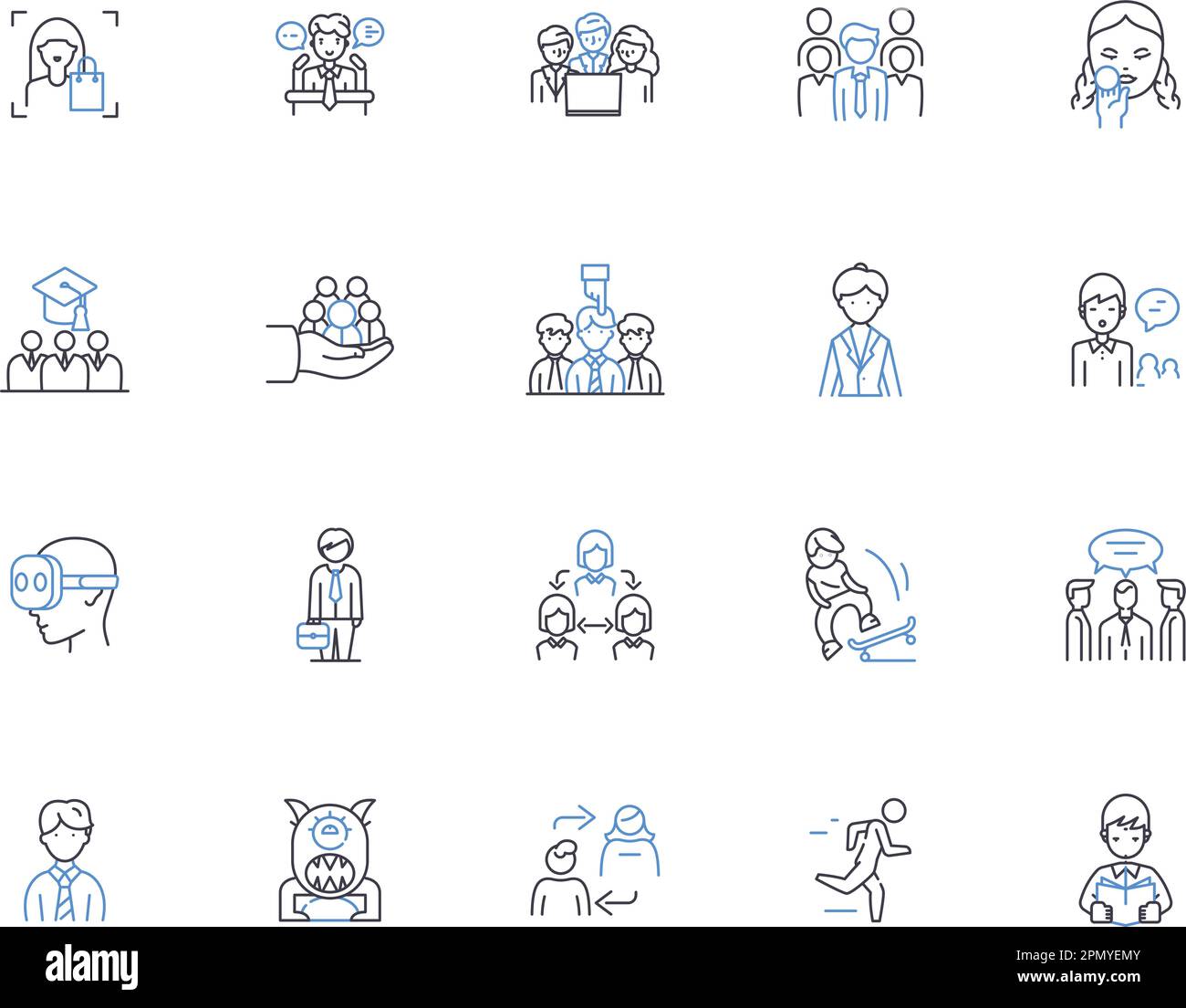 Young people outline icons collection. Youth, teens, adolescents ...