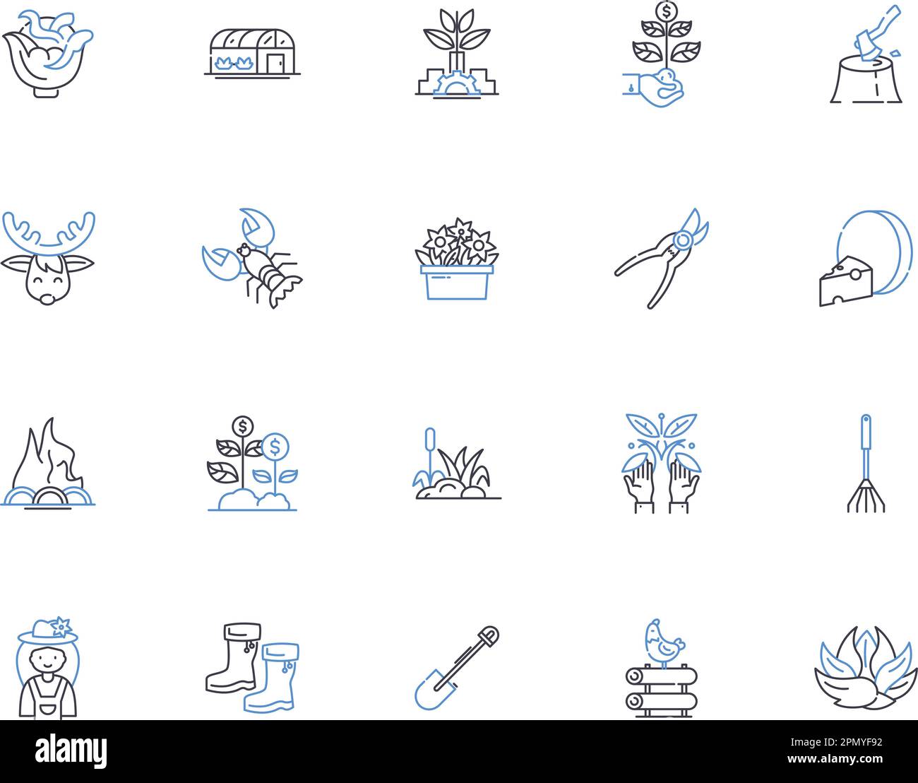 Farming outline icons collection. Cropping, Cultivation, Plowing ...