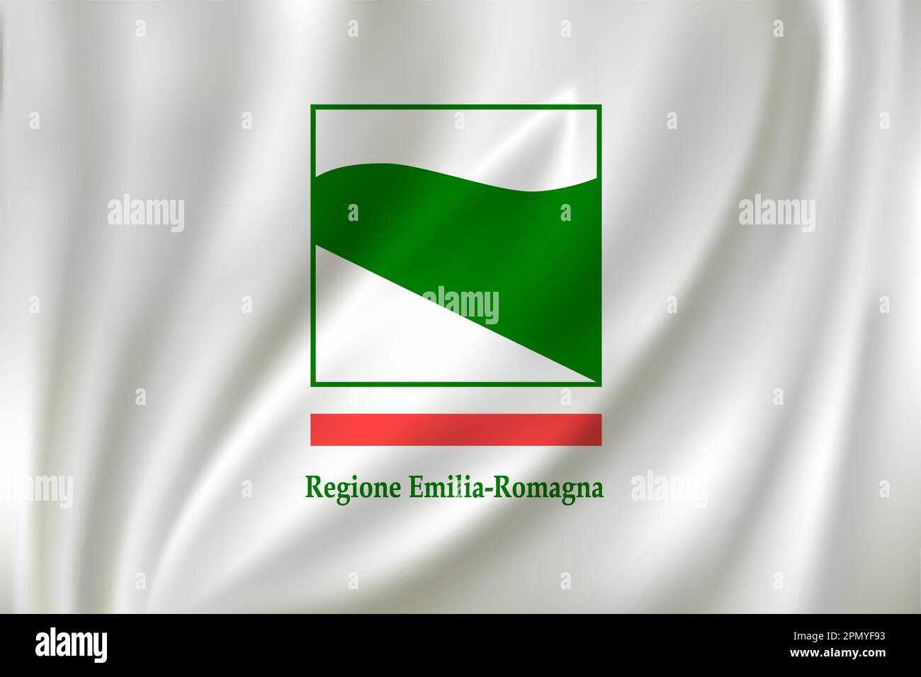 Flag of Emilia-Romagna waving in the wind on silk background. State ...