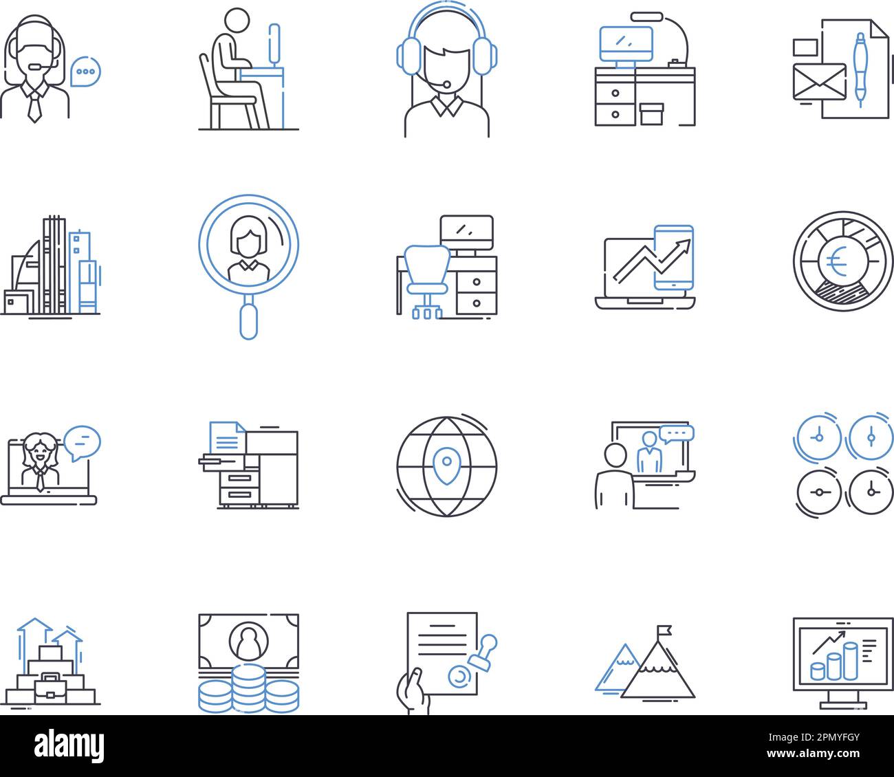 Corporation office space outline icons collection. Corporate, Office ...