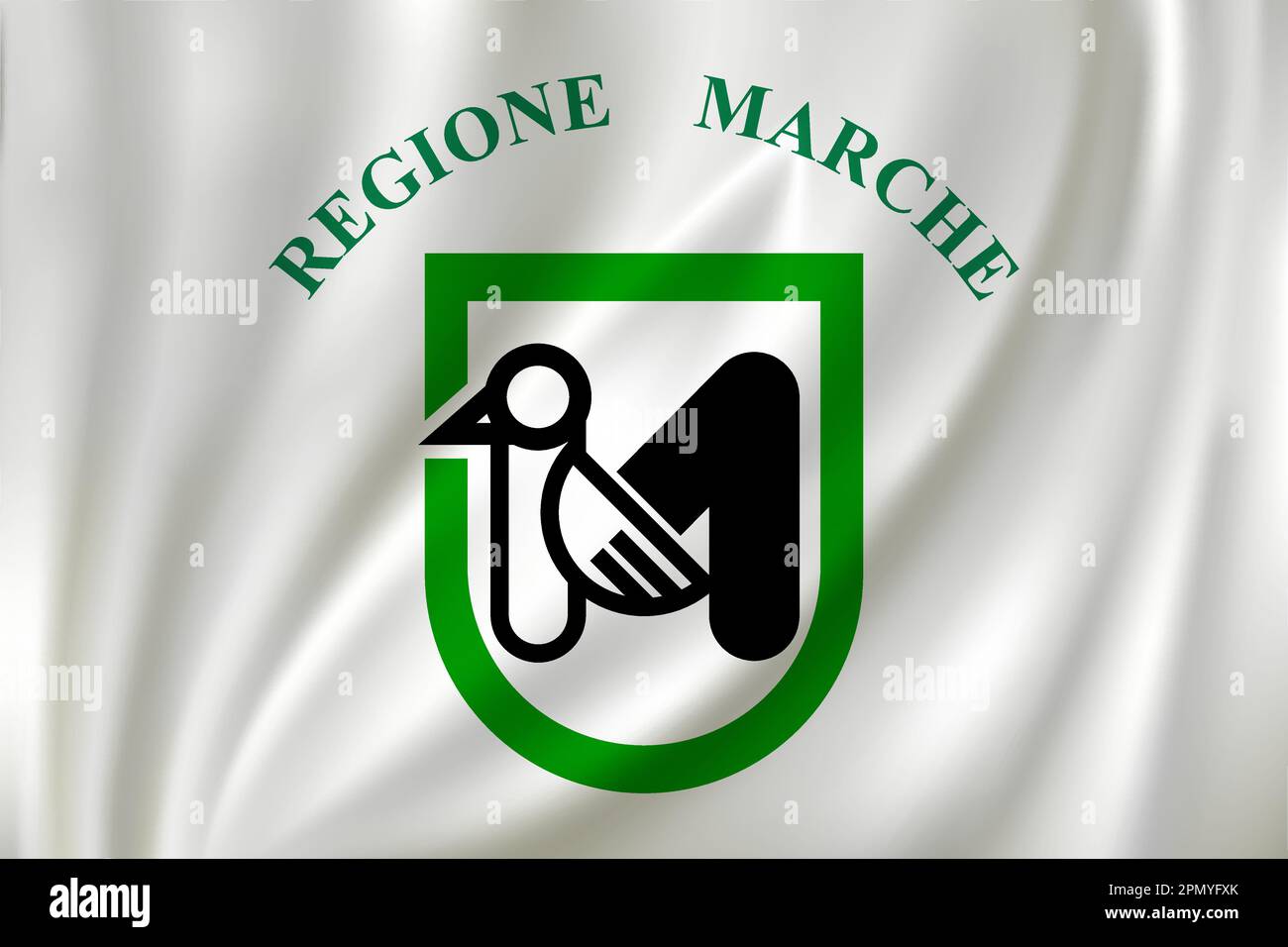 Flag of Marche waving in the wind on silk background. State Italy Stock ...