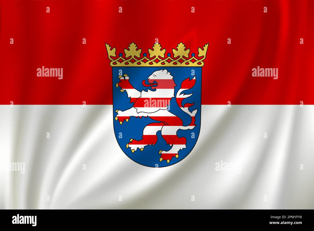 Flag of Hesse waving in the wind on silk background, State Germany ...