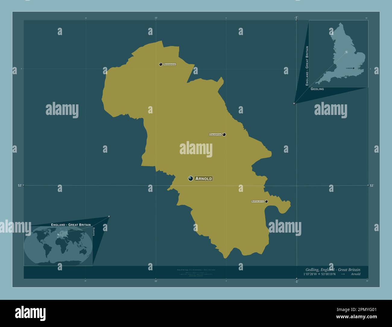 Gedling, non metropolitan district of England - Great Britain. Solid ...